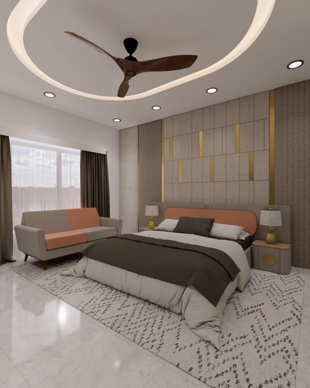 Ovals Shaped Gypsum False Ceiling Design for Bedroom