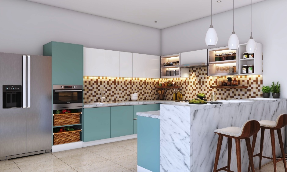 Modular kitchen with ample space and modern appliances