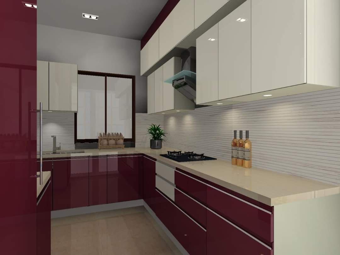 Classy and Glossy Magenta Modern Kitchen Design in Noida