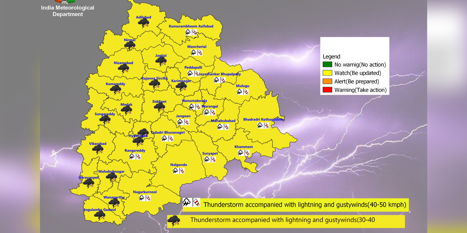 Imd Issues Yellow Alert For Rainfall Across Telangana For Five Days