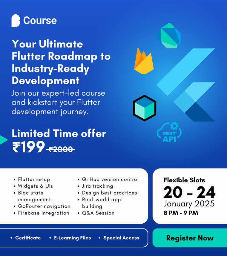 Join our exclusive 1-hour Flutter Masterclass from 20th January 2025 to 24th January 2025, at 8 ...