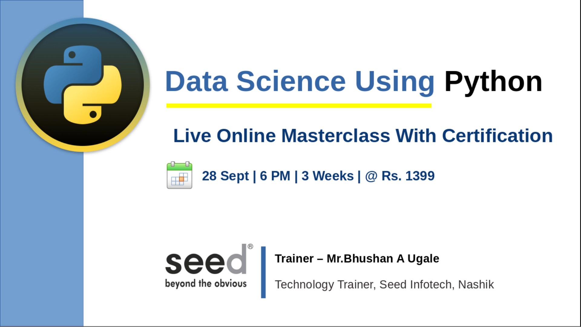 Data Science using Python : Live Online Masterclass Tickets by Seed Infotech Nashik, Monday ...