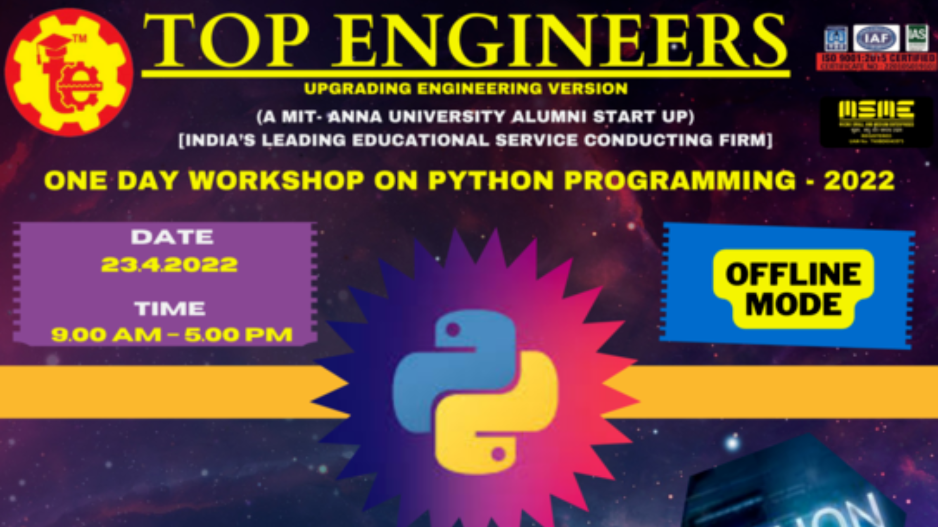 ONE DAY WORKSHOP ON PYTHON PROGRAMMING (PYTHON - 2022) Tickets by Top Engineers, Saturday, April ...
