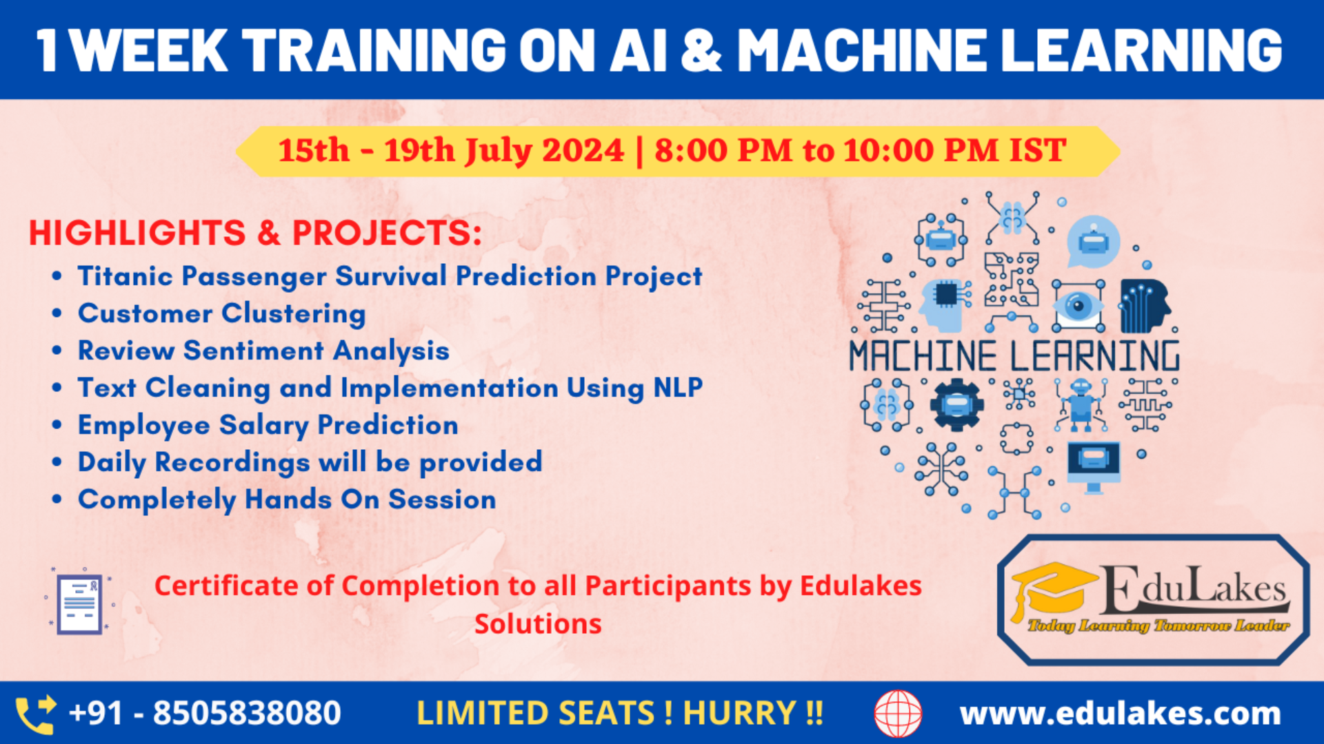 Live Online Training FDP/Internship on Machine Learning and AI Tickets by EduLakes Solutions LLP ...