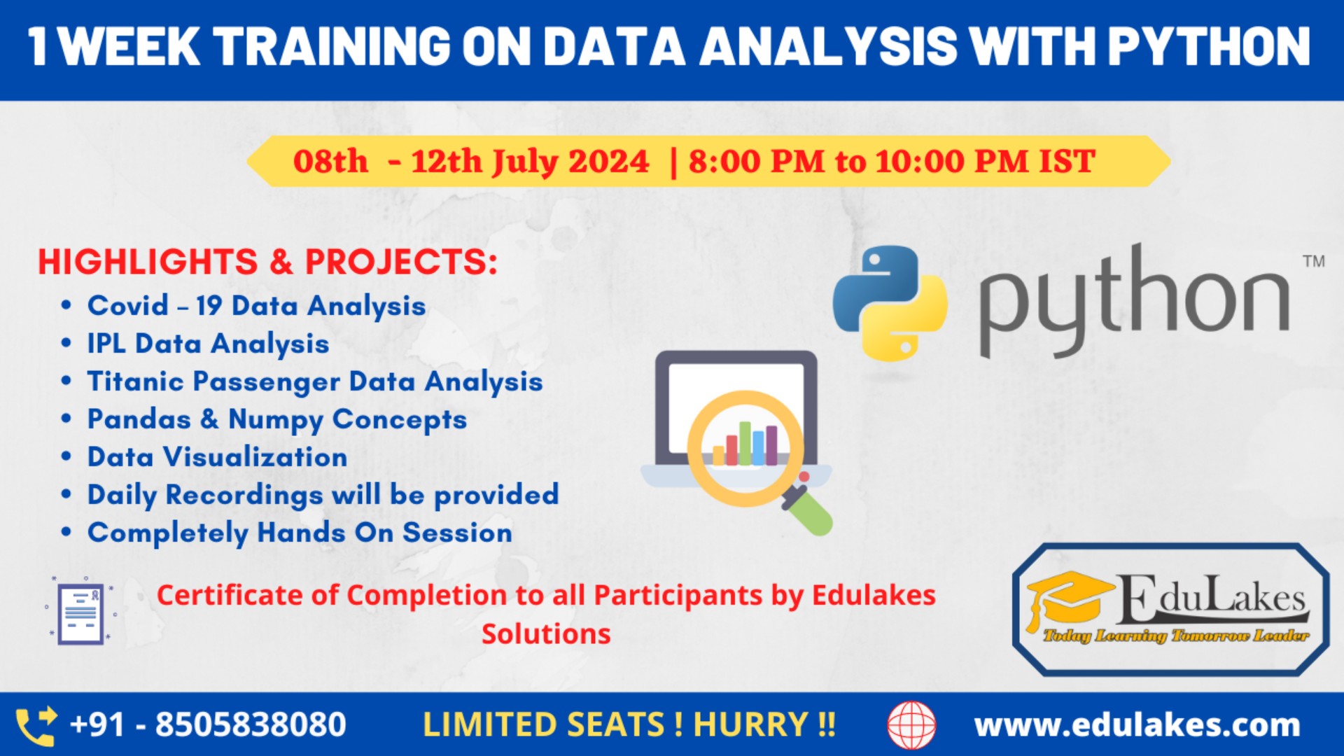 Live Online Training FDP/Internship on Data Analysis With Python Tickets by EduLakes Solutions ...