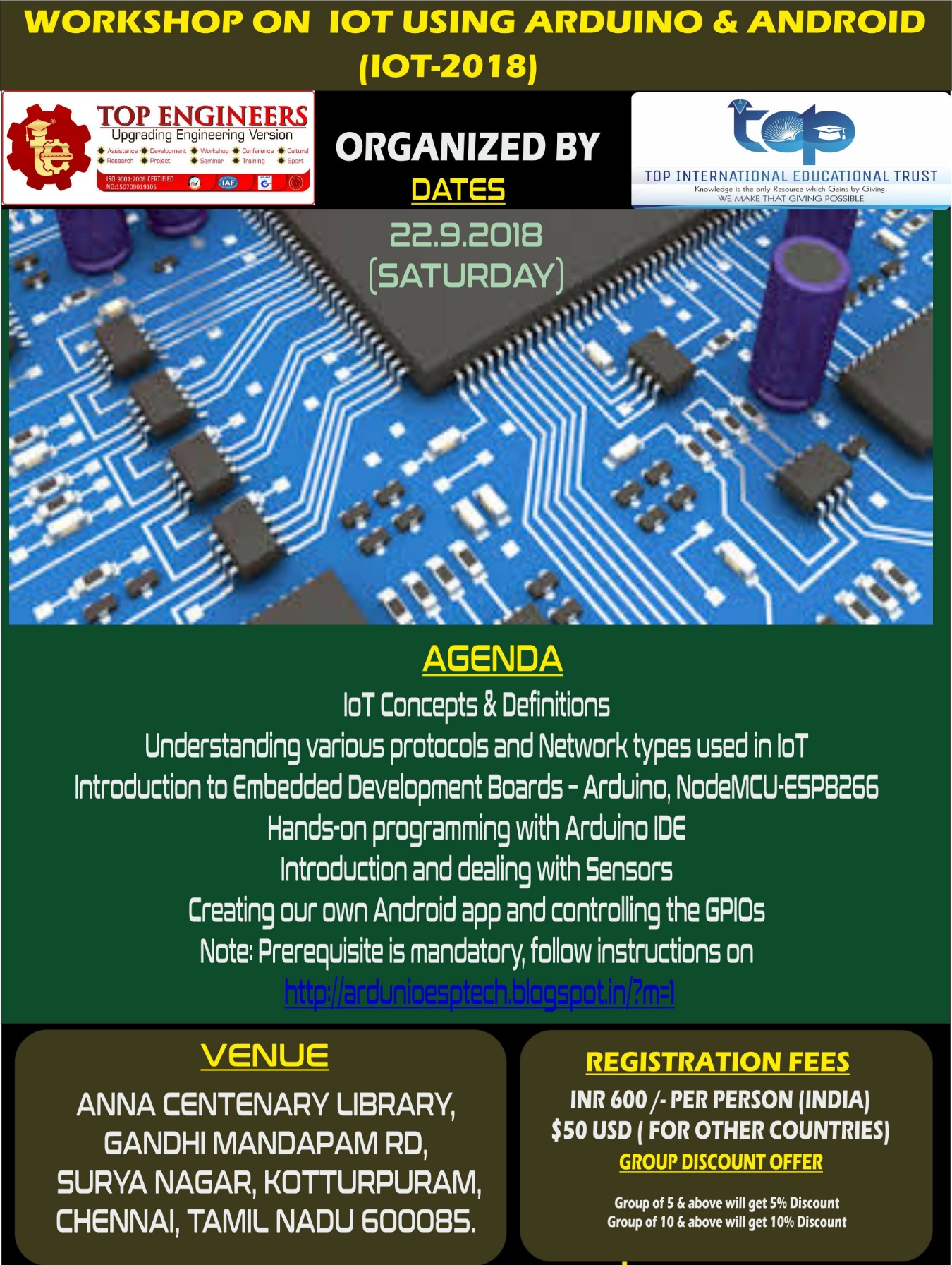 WORKSHOP ON IOT USING ARDUINO & ANDROID (IOT-2018) Tickets by TOP ENGINEERS, Saturday, September ...