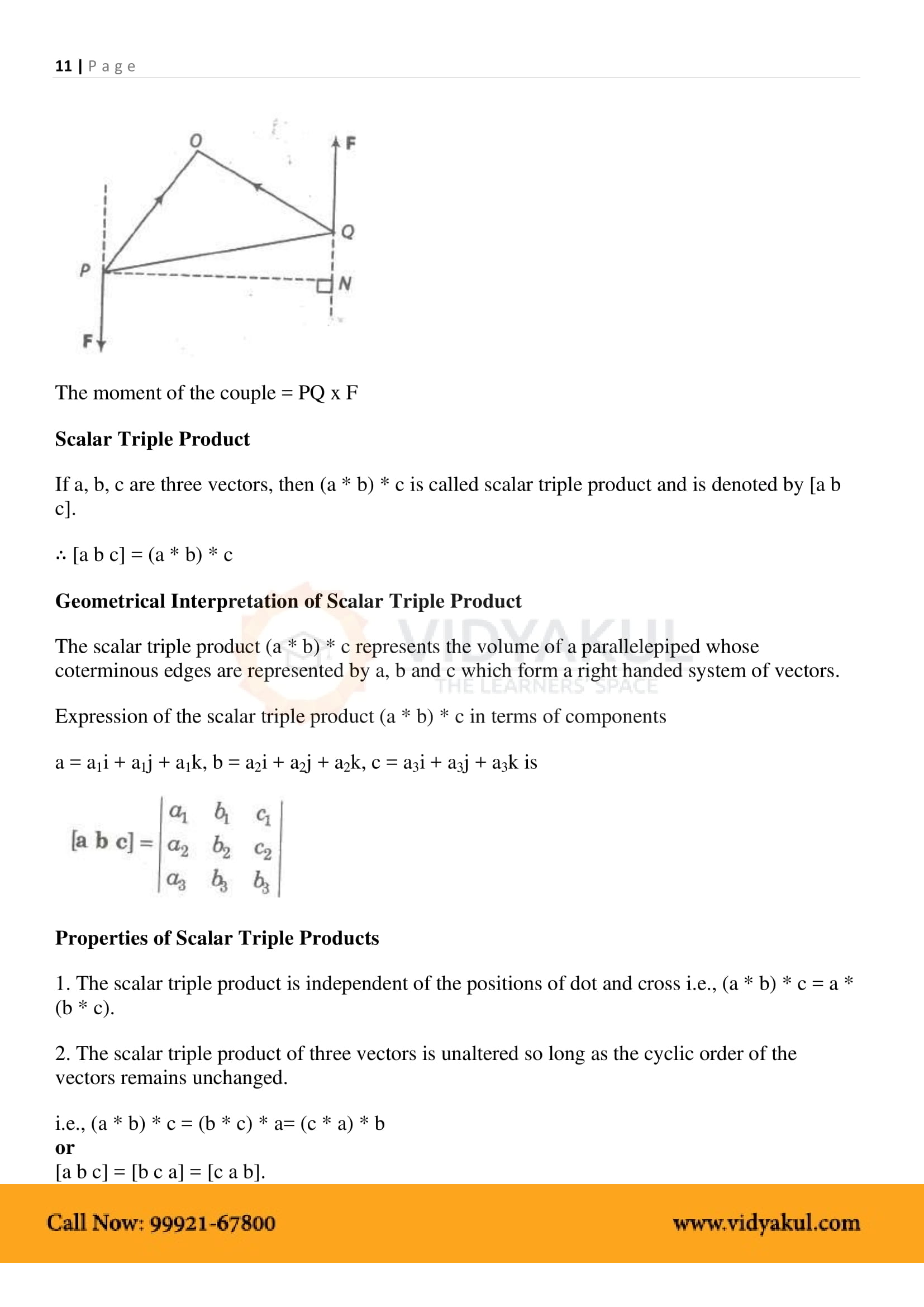 Vector Algebra Class 12 Formulas PDF with Notes | Vidyakul