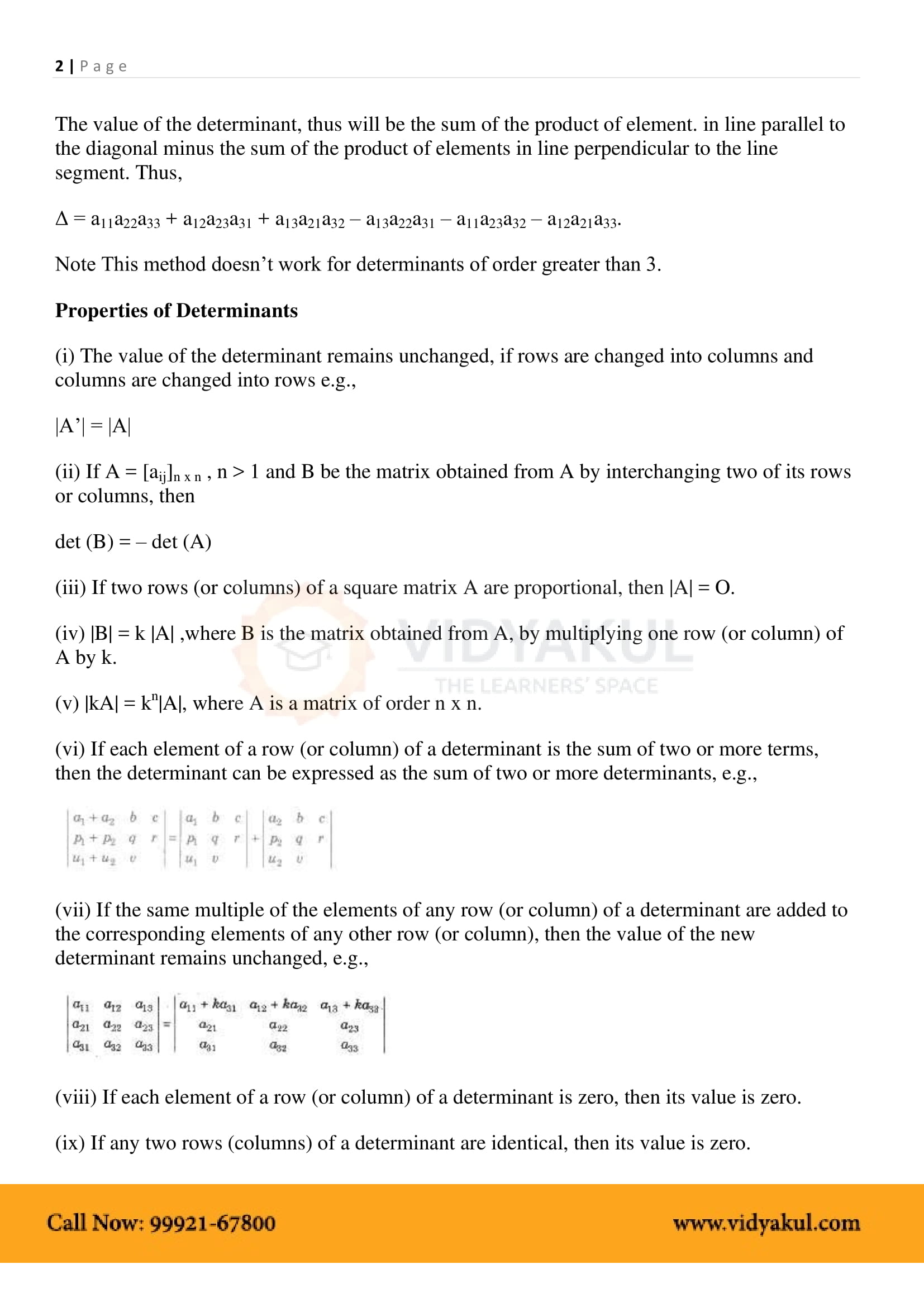 CLASS 12 MATHS CHAPTER 4 DETERMINANTS FORMULAs | Vidyakul